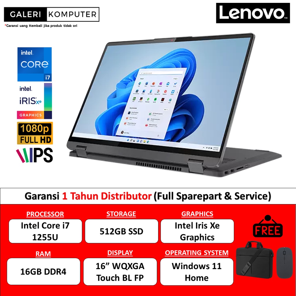Jual Laptop Lenovo Ideapad Flex 5 16 Intel i7 1255U 16GB 512GB SSD Iris ...