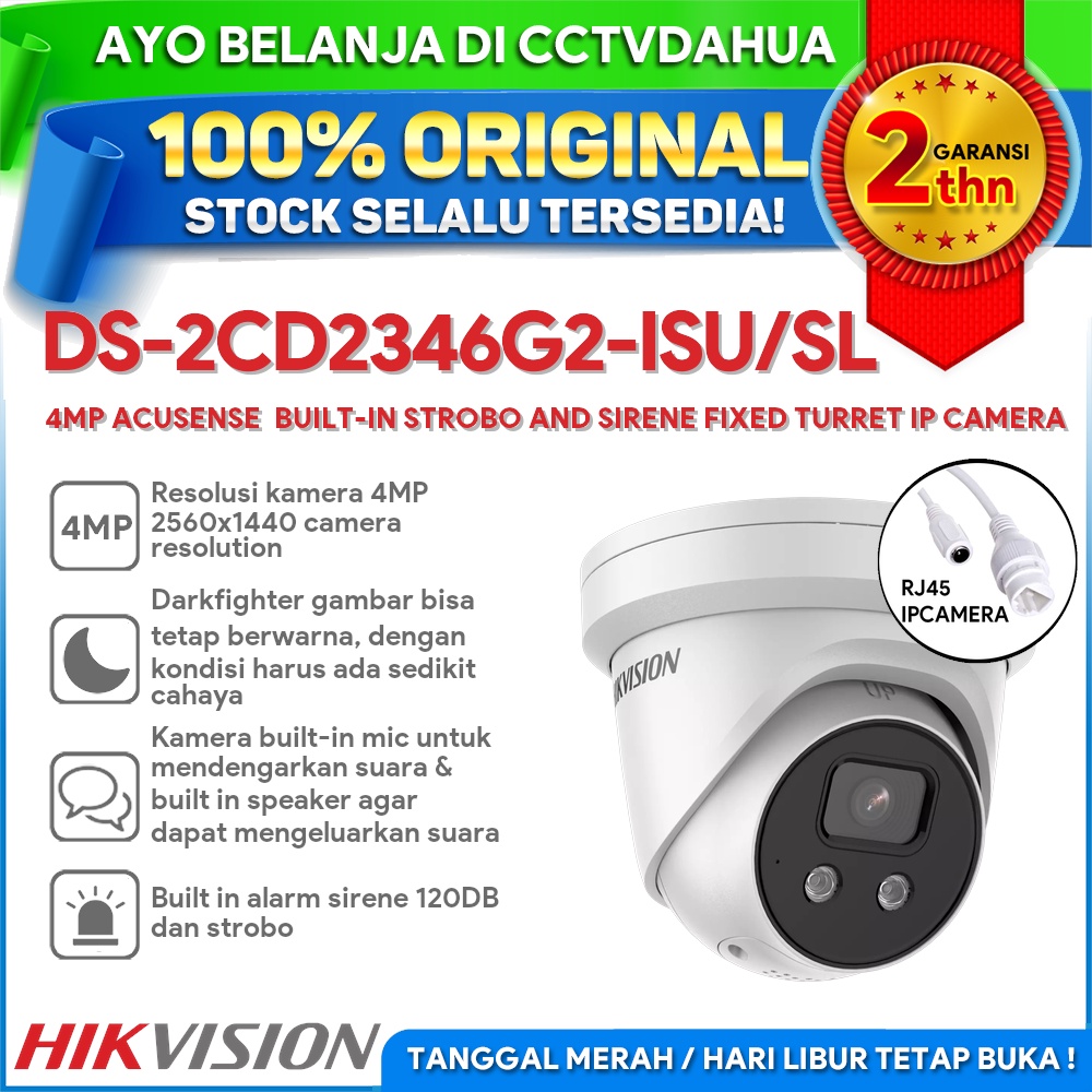 Jual HIKVISION DS-2CD2346G2-ISU/SL 4MP ACUSENSE BUILT-IN STROBO IP CAMERA | Shopee Indonesia