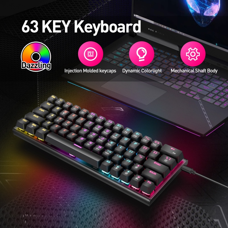 Jual BAJEAL Keyboard Mechanical 63 Keys K101D Wired Keyboard Luminous ...