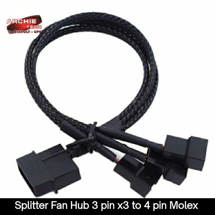 Jual Kabel Splitter Fan Hub 3 pin x3 to 4 pin Molex Fan Case Kipas ...