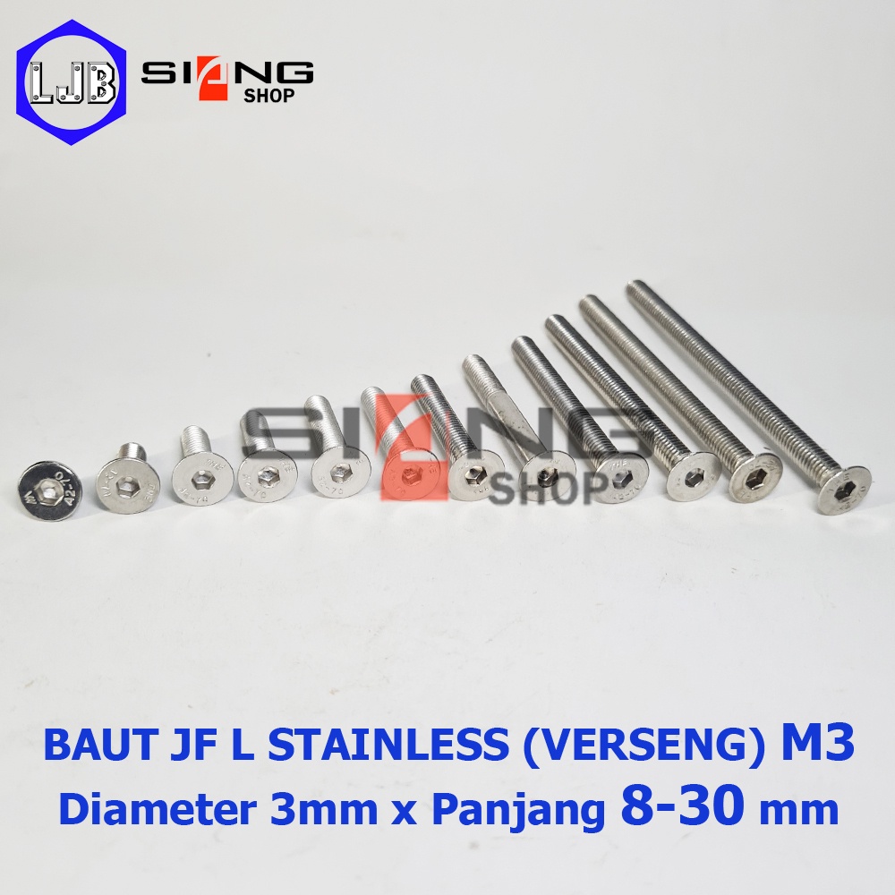 Jual Baut JF L M3 Stainless 304 THE A2-70 (Verseng) Panjang 8 sd 30 mm | Shopee Indonesia