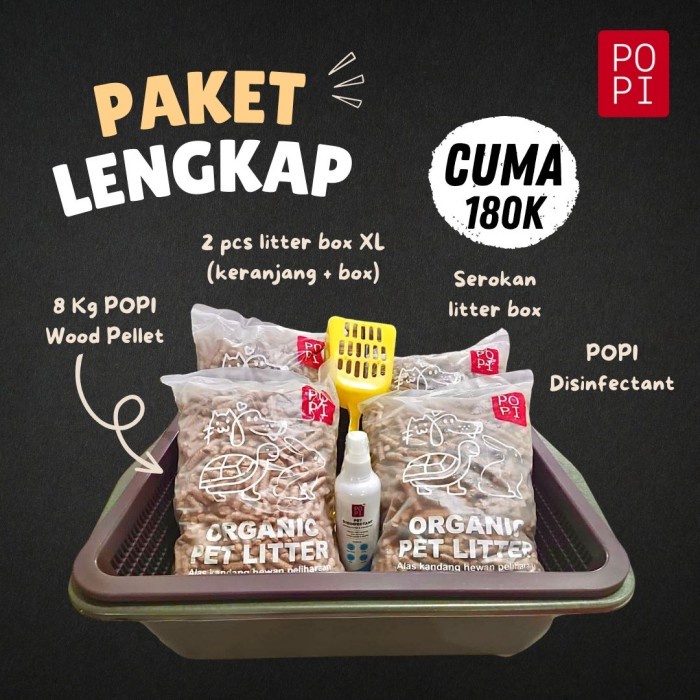 Jual POPI ORGANIC PET LITTER SET paket lengkap alas kandang anabul kucing | Shopee Indonesia