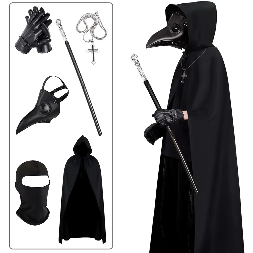 Jual Halloween Plague Doctor Mask And Cloak Costume Props Long Nose ...