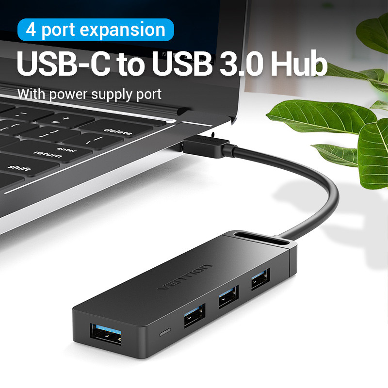 Jual VENTION USB HUB Type-C to 4 Port USB 3.0 with Power Supply Black ...