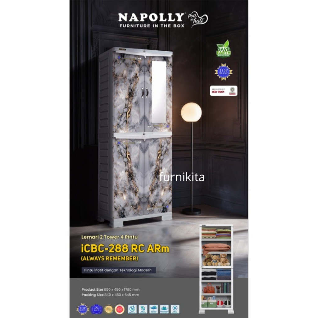 Jual JUMBO LEMARI PAKAIAN PLASTIK NAPOLLY 2 PINTU ICBC 288 ARM KACA KUNCI | Shopee Indonesia
