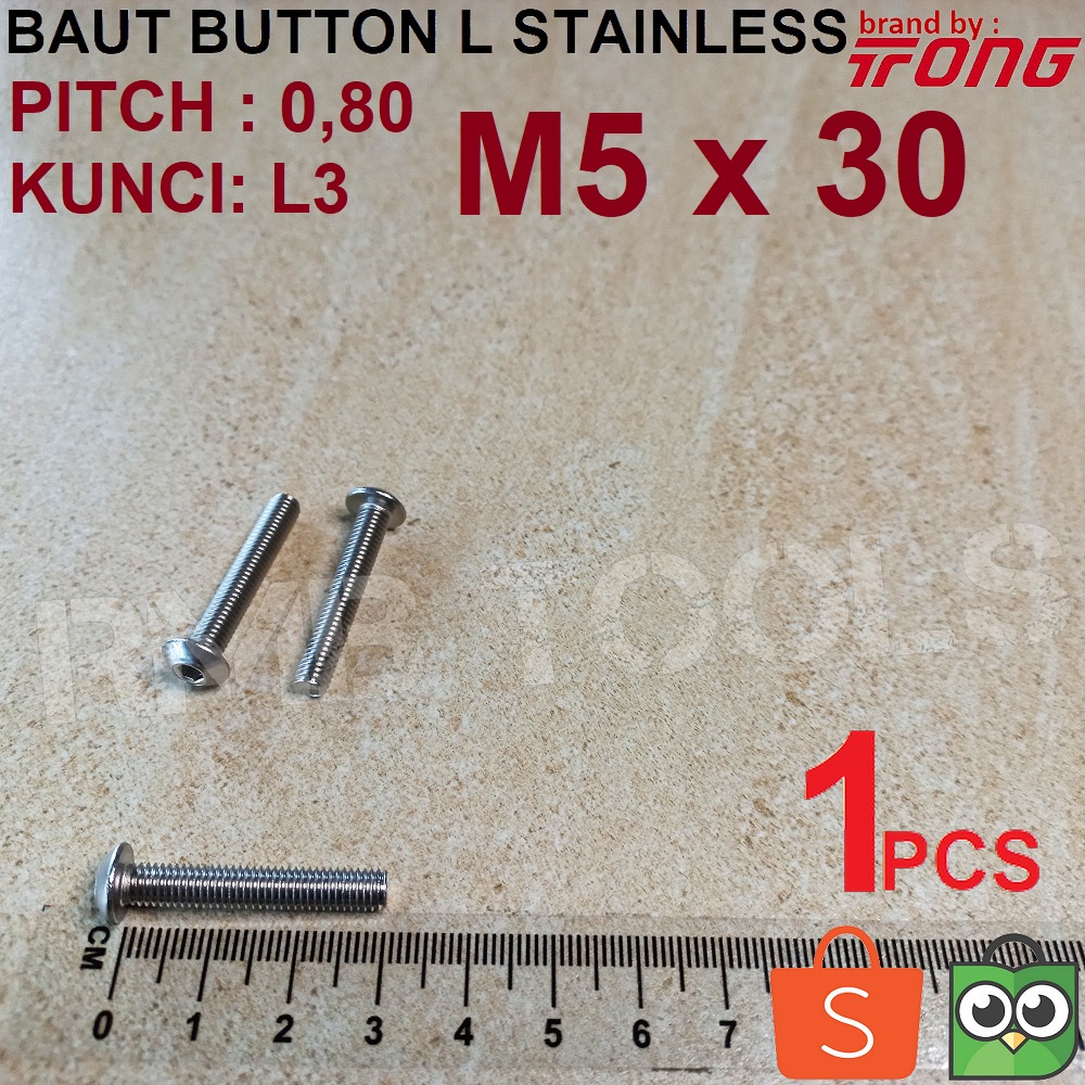 Jual Baut L Button M5 x 30 Panjang 3cm Stainless Steel SUS 304 Grade A2 ...