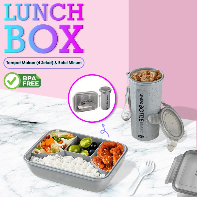 Jual (Gemei) Lunch Box 1 Set 1100ml Free Botol minum 500 ml Kotak Bekal Makan 4 Sekat Tempat ...