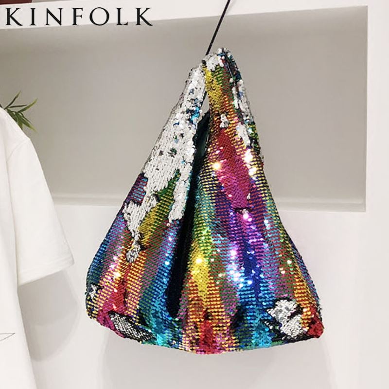 Jual Women's Bag 2024 New Popular Color Sequin Bag ins Handmade Beaded Shopping Women's Bag ...