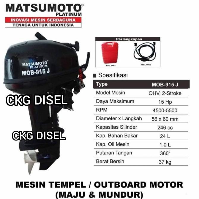 Jual Mesin Tempel Perahu Outboard Motor Matsumoto Mob 915J Mob 915 J ...