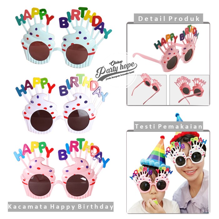 Jual Kaca Mata HBD / Kaca Mata HBD Cupcake / Kacamata Ulang Tahun HBD ...