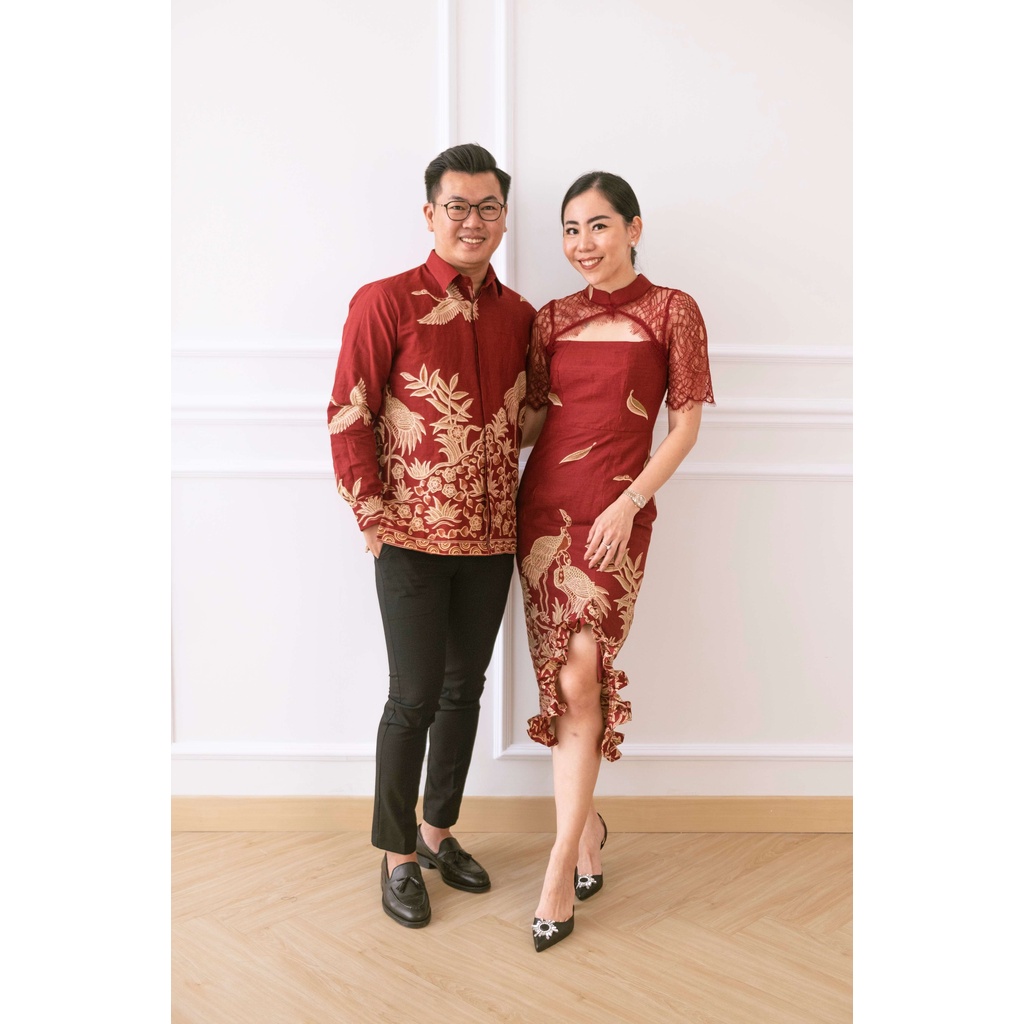 Jual Tradiciobatik Bea Couple Batik Maroon CNY Kemeja Pria Lengan ...