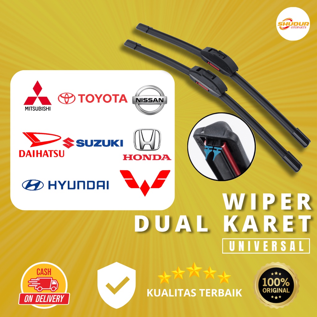 Jual Wiper Mobil Double Karet 2 Lapis Karet Model Karet Ganda Dual Blade Universal Untuk Semua ...