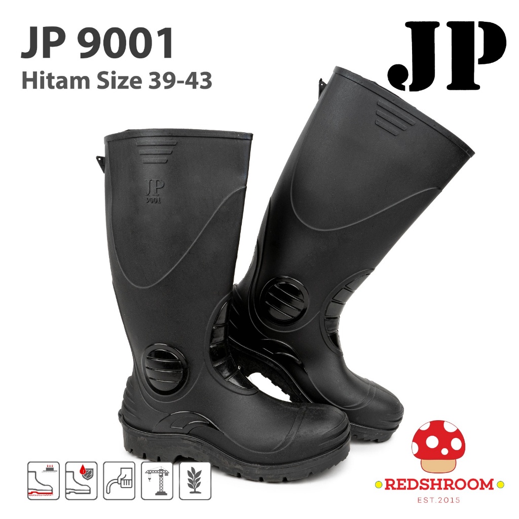 Jual Sepatu Boot Tinggi JP 9001 Hitam-Jeep Boots Karet Lokal Lentur ...