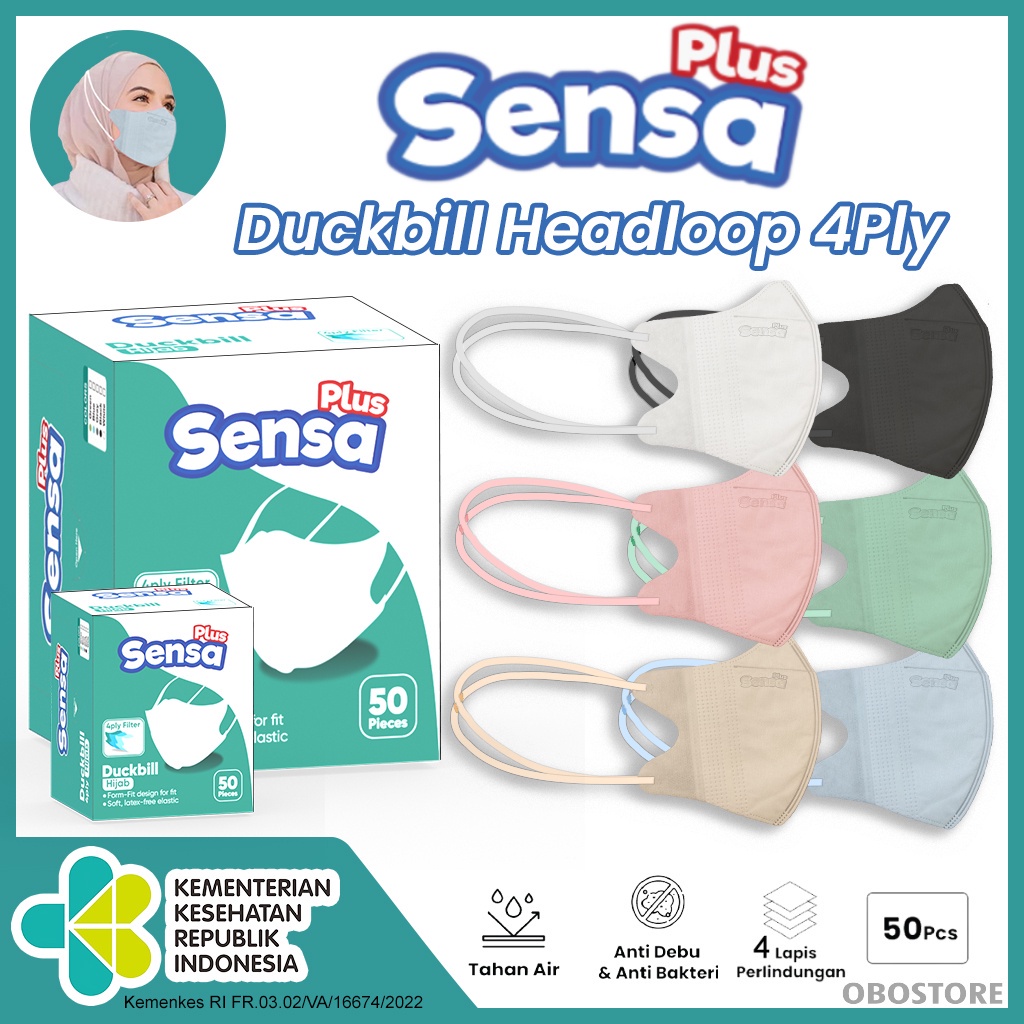 Jual Masker Duckbill 4ply Sensa Plus Hijab Headloop 4ply 50pcs | Shopee ...