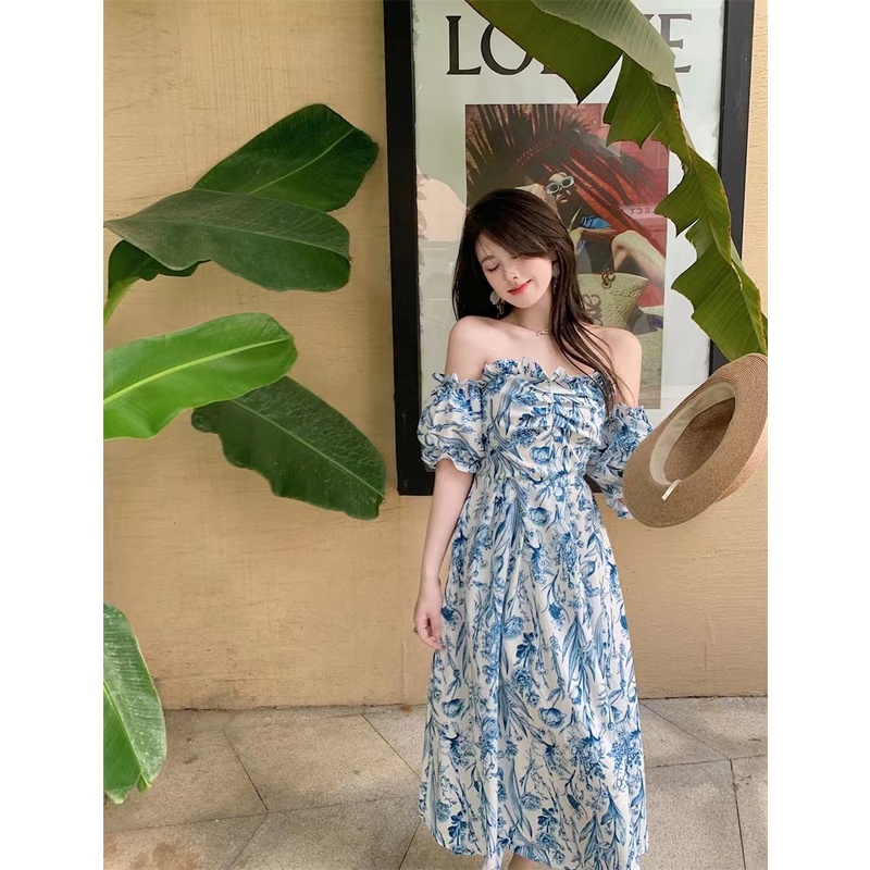 Jual Blue Floral Midi Holiday Dress - Dress Casual Kasual / Dress ...