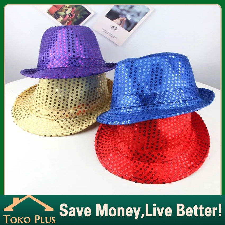 Jual Topi Pesta Payet Show Fashion model Topi Fedora Payet Moci kilau ...