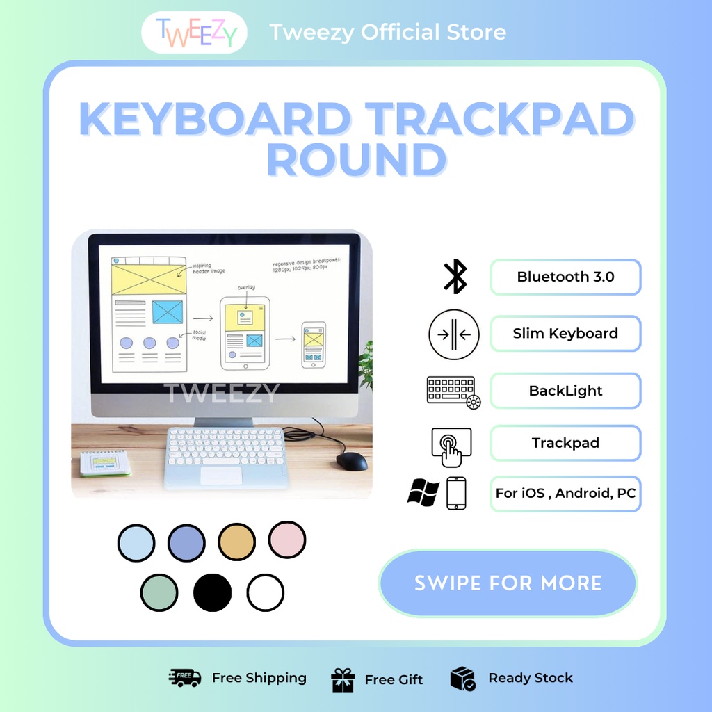 Jual Keyboard Bluetooth Wireless Trackpad Round Keycaps Universal ...