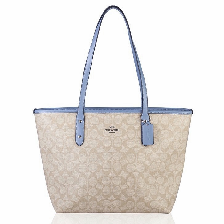Jual 58292 Coach Signature Canvas City Zip Tote Bag Light Khaki Blue ...