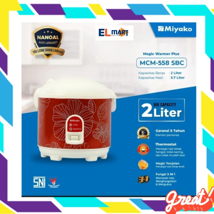 Jual Miyako Magic Com 2L MCM 558 SBC 558SBC Nanoal Rice Cooker 2 Liter | Shopee Indonesia