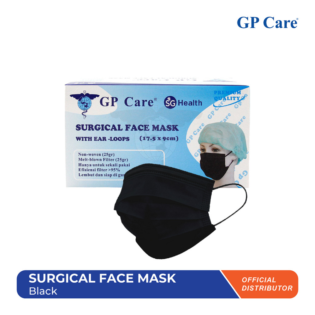 Jual GP Care Face Mask Masker Hitam 3 Ply Earloop | Shopee Indonesia