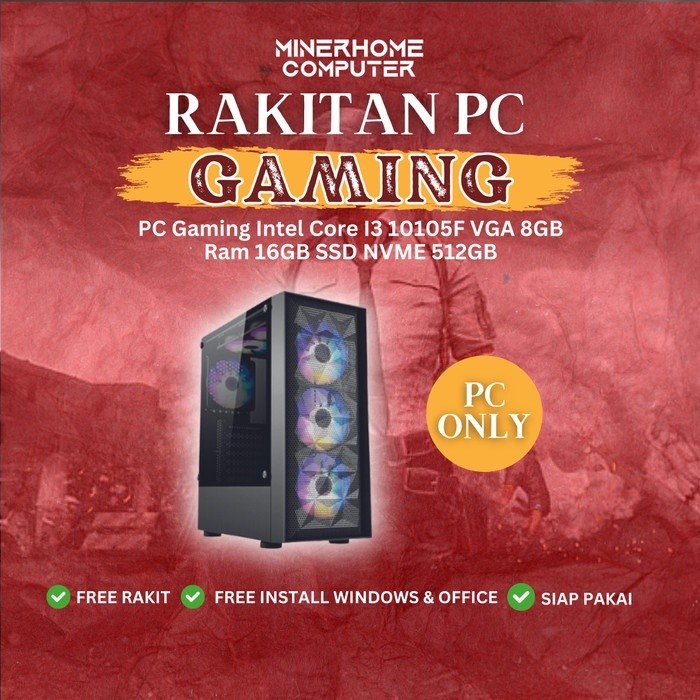 Jual PC Rakitan Gaming Intel I3 10105F/10100F RAM 16GB SSD NVME 512GB ...
