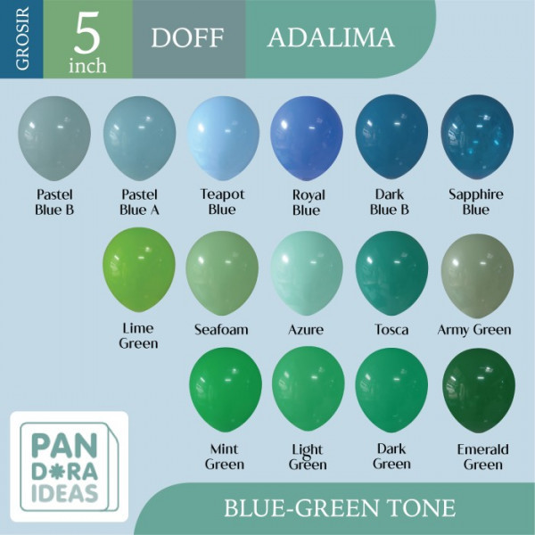 Jual Grosir Balon Latex Adalima 5" Standard / Doff | BLUE GREEN TONE ...