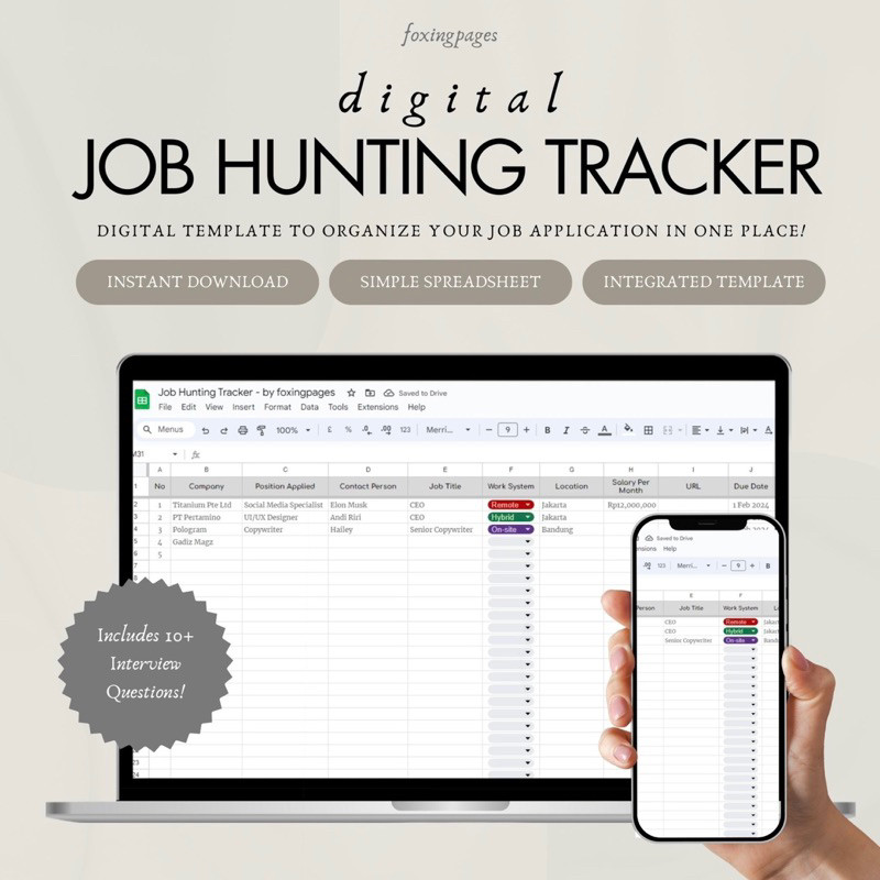Jual Job Seeker Tracker Digital Job Hunting Spreadsheet Template Google ...