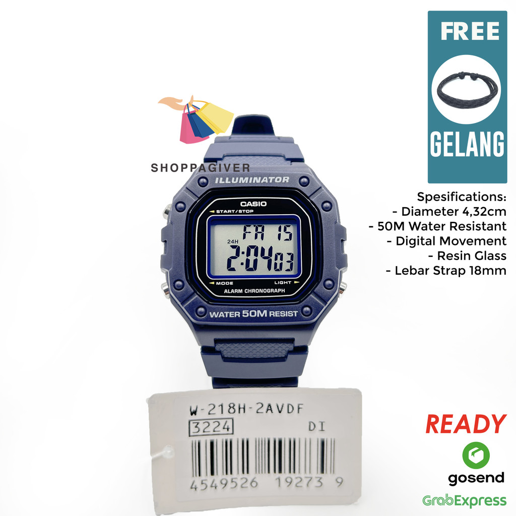 Jual JAM TANGAN CASIO ORIGINAL DIGITAL W-218H / W-218H-2A / W-218H-2AVDF MURAH BERGARANSI FREE ...