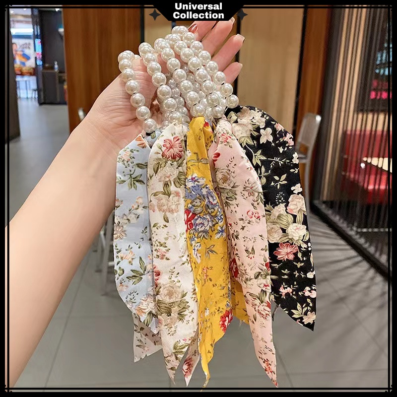 Jual IKATAN RAMBUT MUTIARA KOREA MODEL SYAL IMPORT / IKAT RAMBUT KARET ...