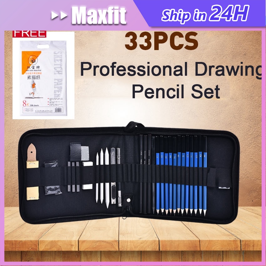Jual 33 Pcs / set Sketsa Pensil Set Arang Extender Penghapus Cutter ...