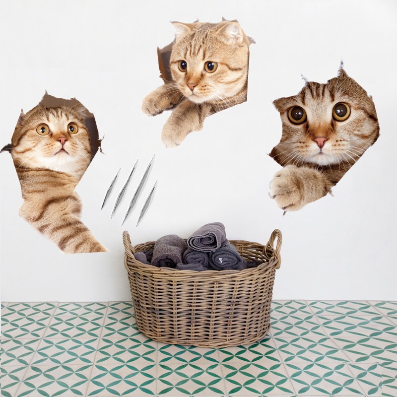 Jual 【Ready】stiker kucing 3d stiker tembok kucing 3d cat decorative ...