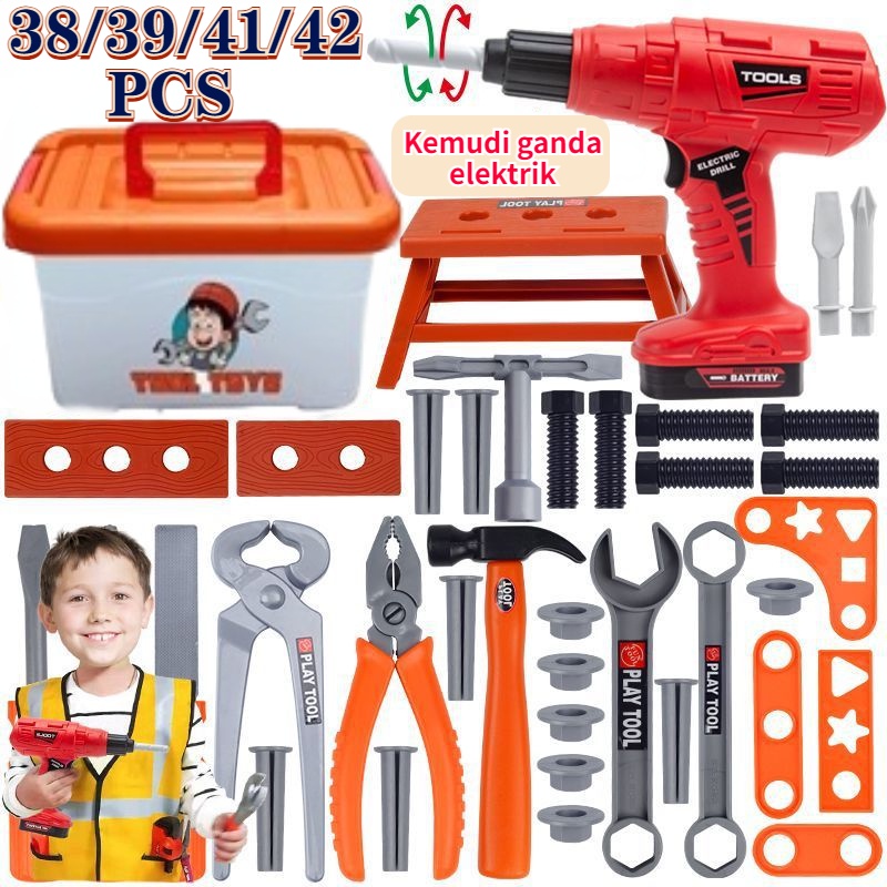 Jual 42 PCS Mainan Toolbox Kit / Simulation Bor Listrik Kit Perbaikan ...