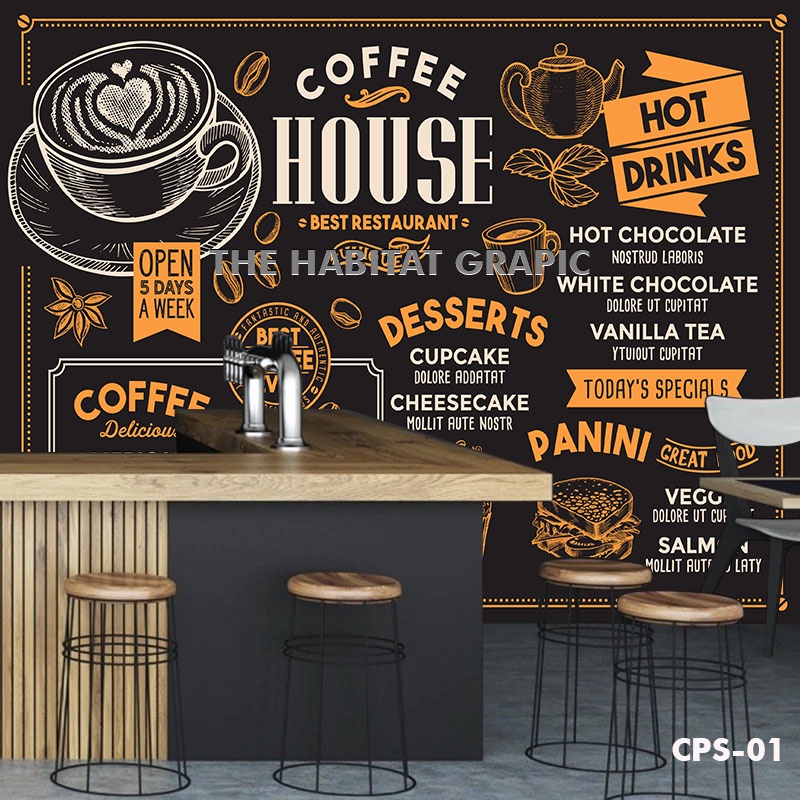 Jual Wallpaper Dinding Custom 3d Tema Cafe 2 - coffee shop - wallpaper ...