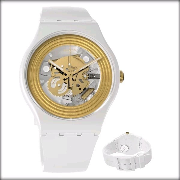 Jual limited edition SWATCH SO29W107 Original GOLDEN RINGS WHITE Jam ...
