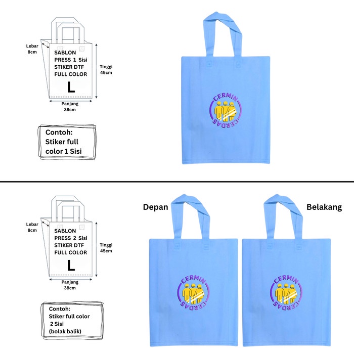Jual Custom Sablon Print Stiker DTF Spunbond Goodie Bag Tas Belanja ...