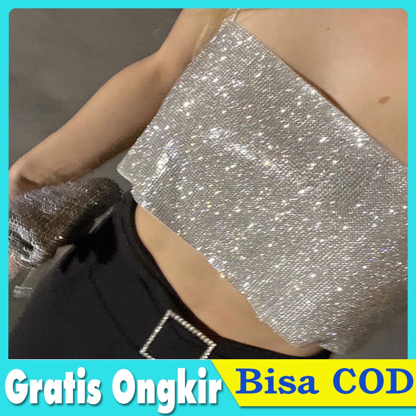 Jual Full Diamonds Summer Shiny Crystal Chain Tank Top Silver Metal ...