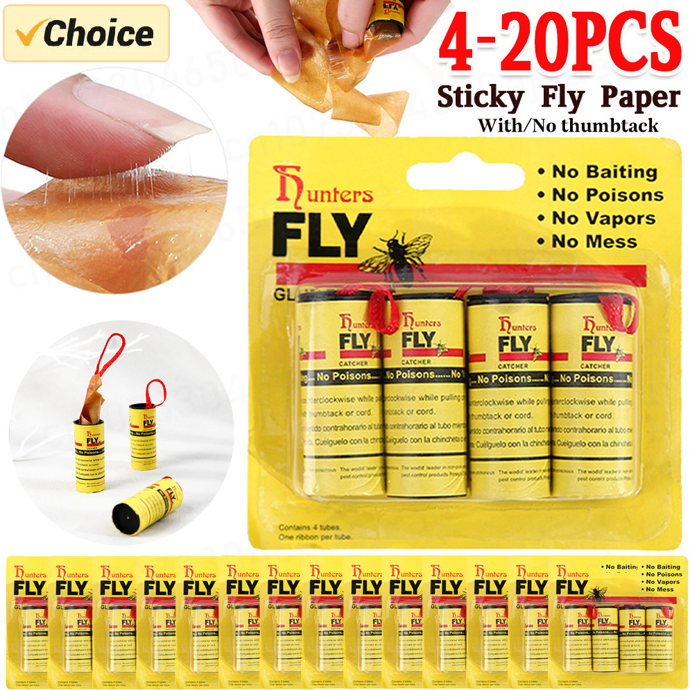 Jual 4-20PCS Sticky Fly Ribbons Roll Double Sided Flies Paper Strips ...