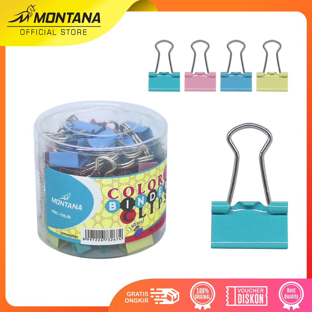 Jual MONTANA Color Binder Clip Penjepit Kertas 15 mm 60 Pcs Klip Warna ...
