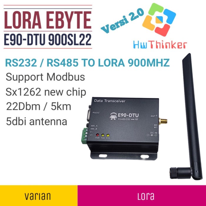 Jual EBYTE E90-DTU (900SL22) RS232 RS485 MODBUS to LORA 900MHz with Antenna - Lora 3S | Shopee ...