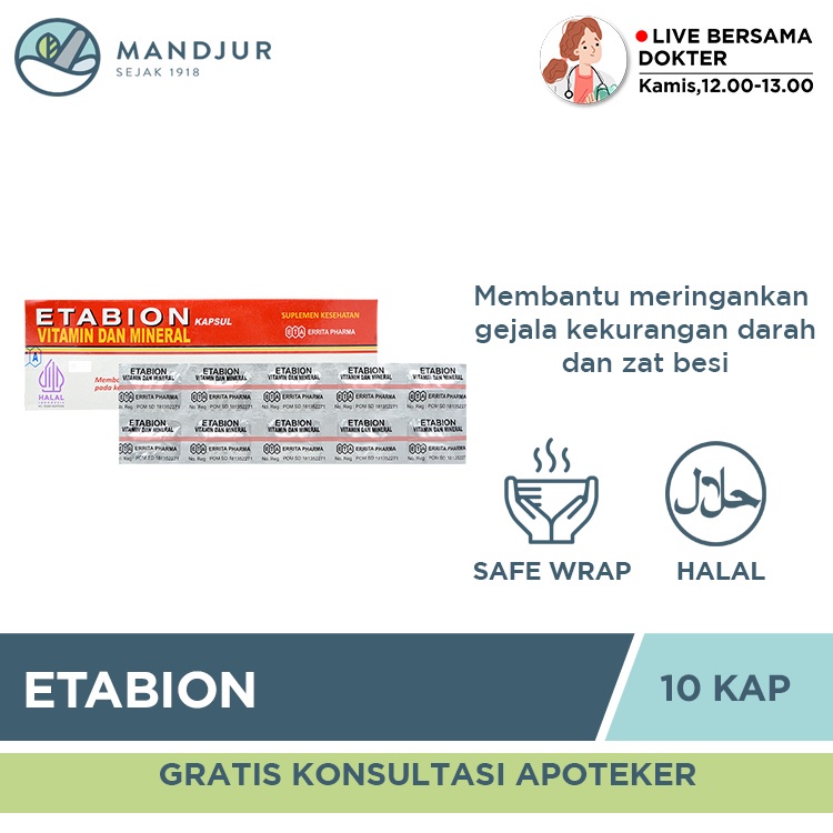 Jual Etabion 10 Kapsul - Suplemen Penambah Darah | Shopee Indonesia