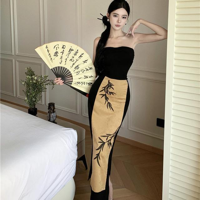 Jual Women's retro Chinese style bra, waist up, contrasting color dress ...