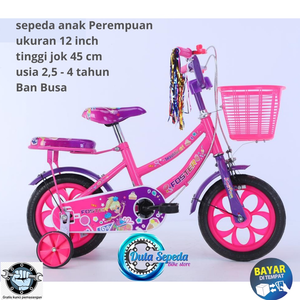 Jual sepeda anak perempuan ukuran 12 inch usia 2 3 4 tahun ban mati ...