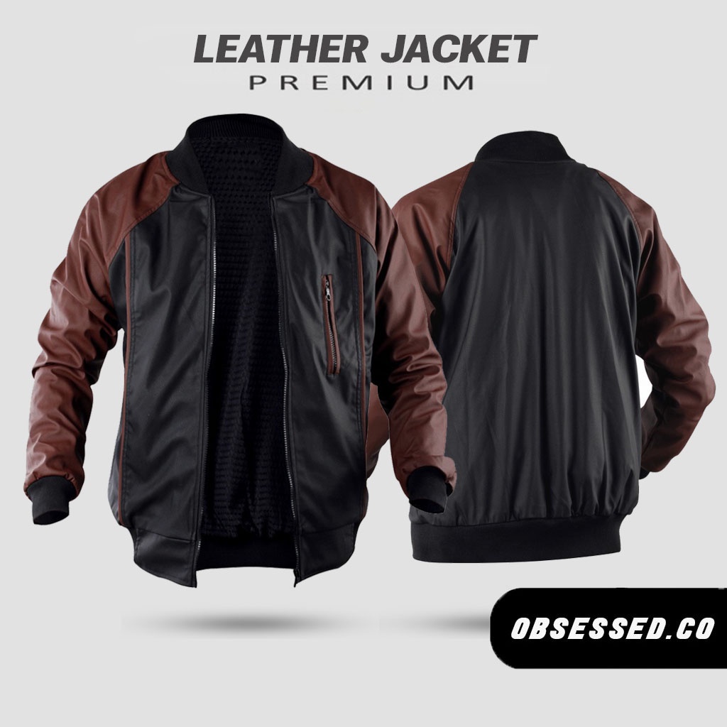 Jual Jaket Bomber Pria Semi Kulit Pria Anti Air dan Angin / Jaket ...