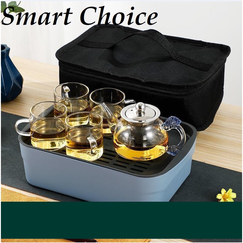 Jual SMART CHOICE Set Teapot Kaca Borosilikat Gelas Mini Nampan Wadah ...