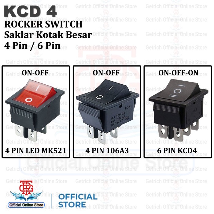 Jual Saklar Power Switch 4 6 PIN LED ON OFF ON Roker Rocker Besar 16A ...