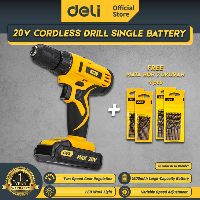 Jual Deli Mesin Bor Baterai Tangan / Cordless Drill Battery EDL-DZ20 ...