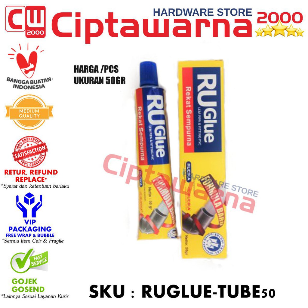 Jual Lem Fitting Pipa PVC Rucika Ruglue Tube 50 Gram - CW1 | Shopee ...