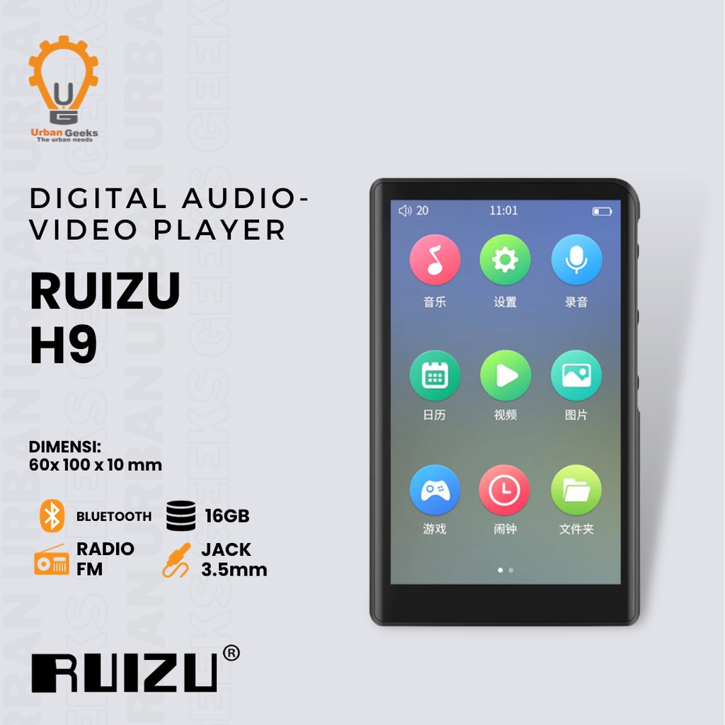 Jual RUIZU Digital Audio Player H9 Bluetooth HiFi MP4 Touchscreen 16GB ...