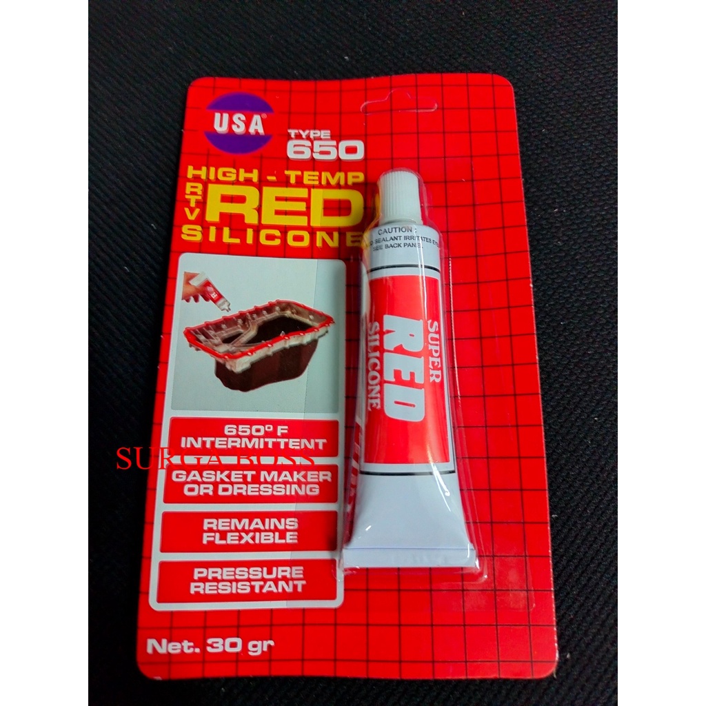 Jual LEM HIGH TEMP SILICONE merk USA 650 30gr SEALANT Gasket MERAH ...
