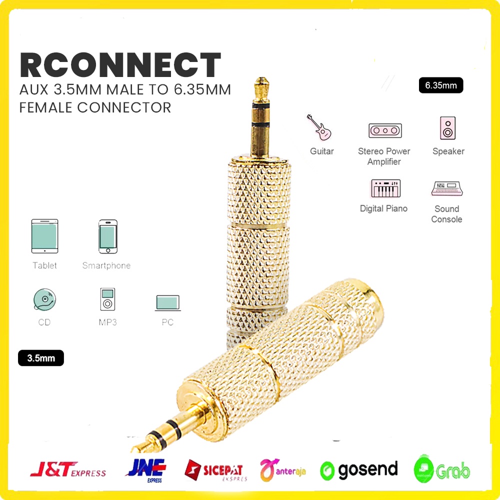 Jual RConnect Kepala Plug AUX 3.5mm Male to 6.35mm Female Connector ...